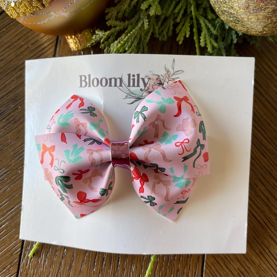 Coquette Bows Faux Leather Hair Bow,christmas Coquette Bow Hair Clip ...
