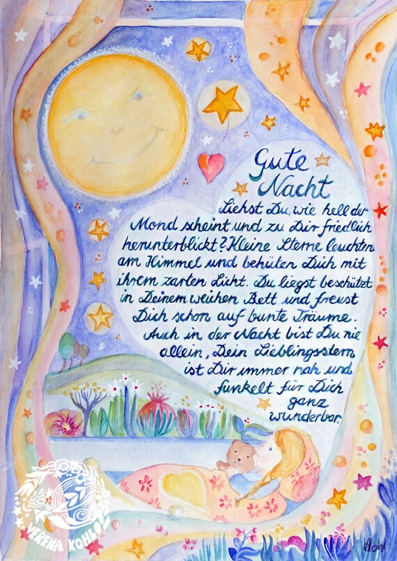 Good Night Girls' Poster A4-A3 / Children's Room / - Etsy