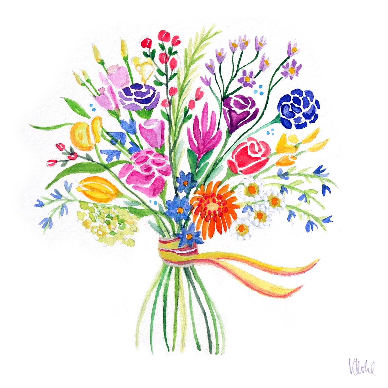 Poster Flower Bouquet DIGITAL File Watercolor Illustration | Etsy