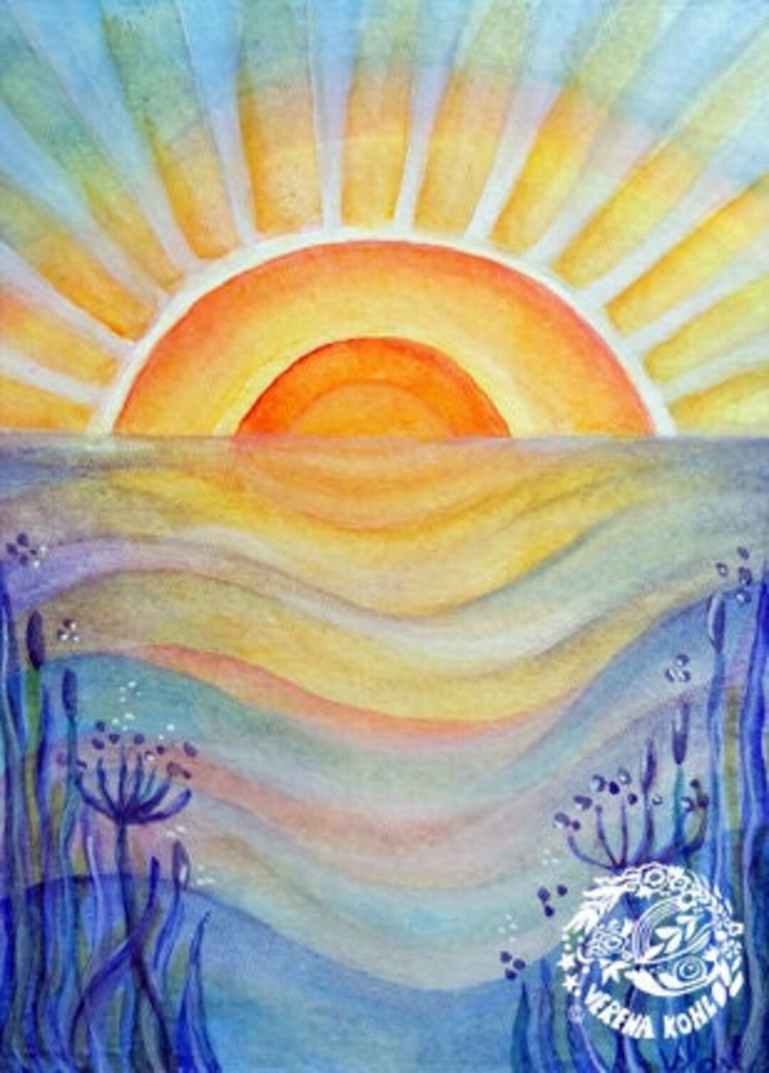 Spiritual Maps/ Sunset / Hand Painted/ Illustrationwatercolorprintprint ...