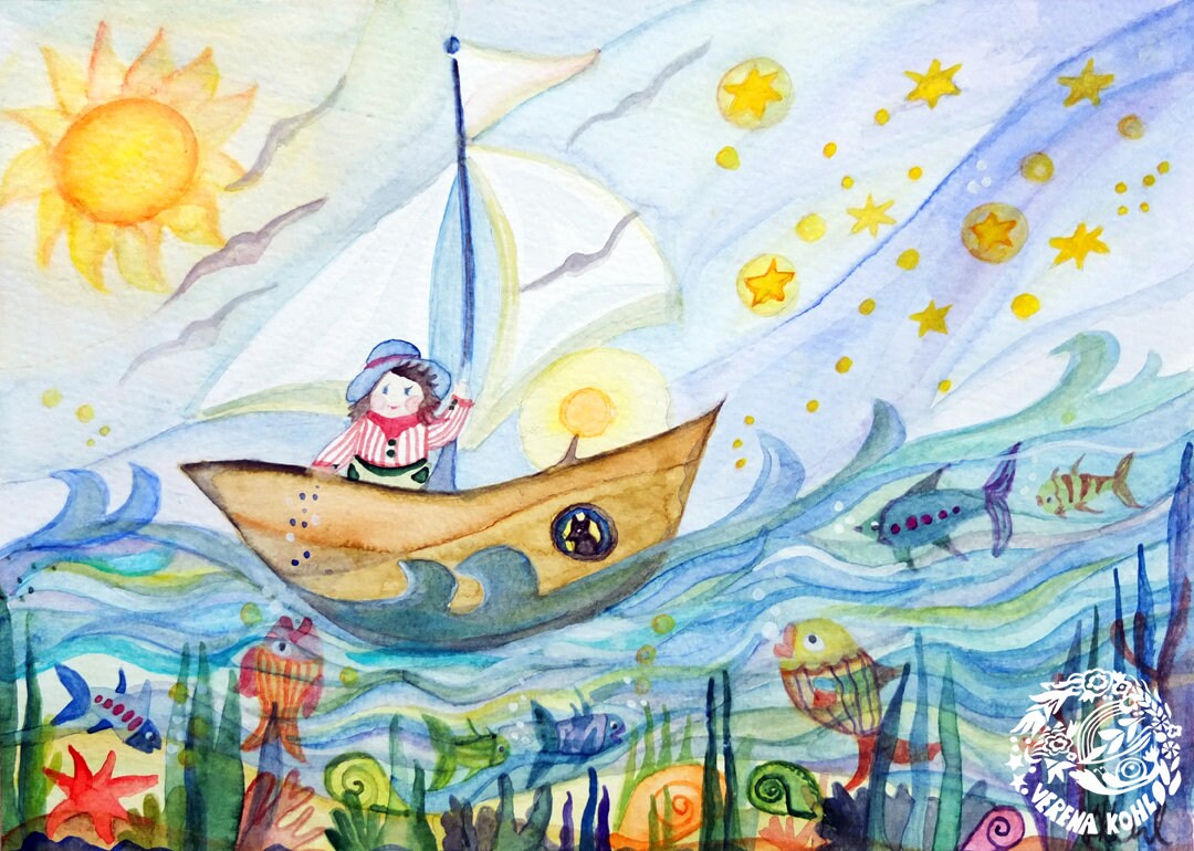 Children's Poster A3 Maritim little Ship/children's Room/ Summer ...