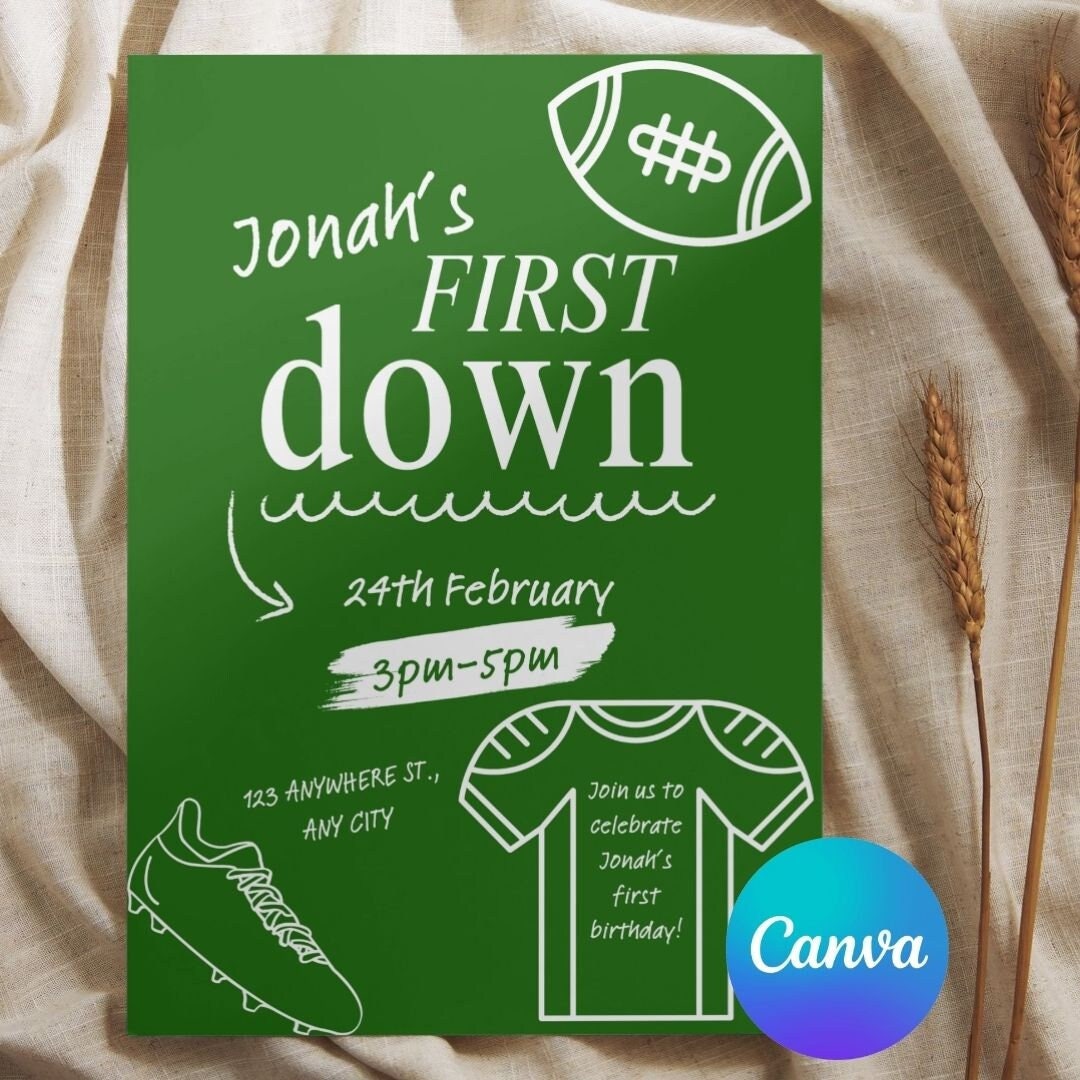 First Down Birthday Invitation | First Birthday Invitation | Editable ...