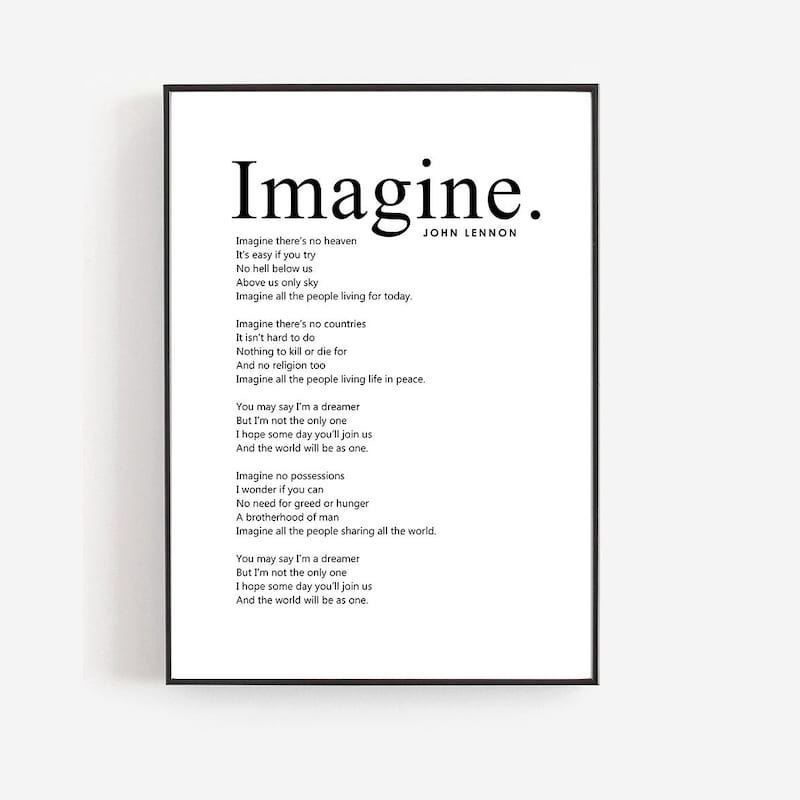 Imagine Lyrics - Etsy