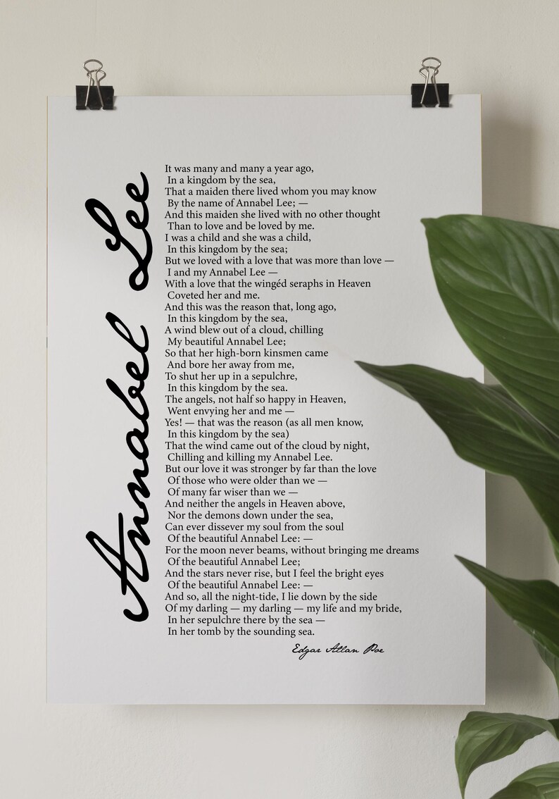 Edgar Allan Poe Annabel Lee Printable Wall Art – Gothic Poetry Decor ...