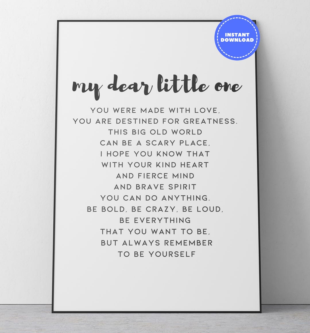 Black and White Printable Wall Art | "my Dear Little One" Inspirational ...