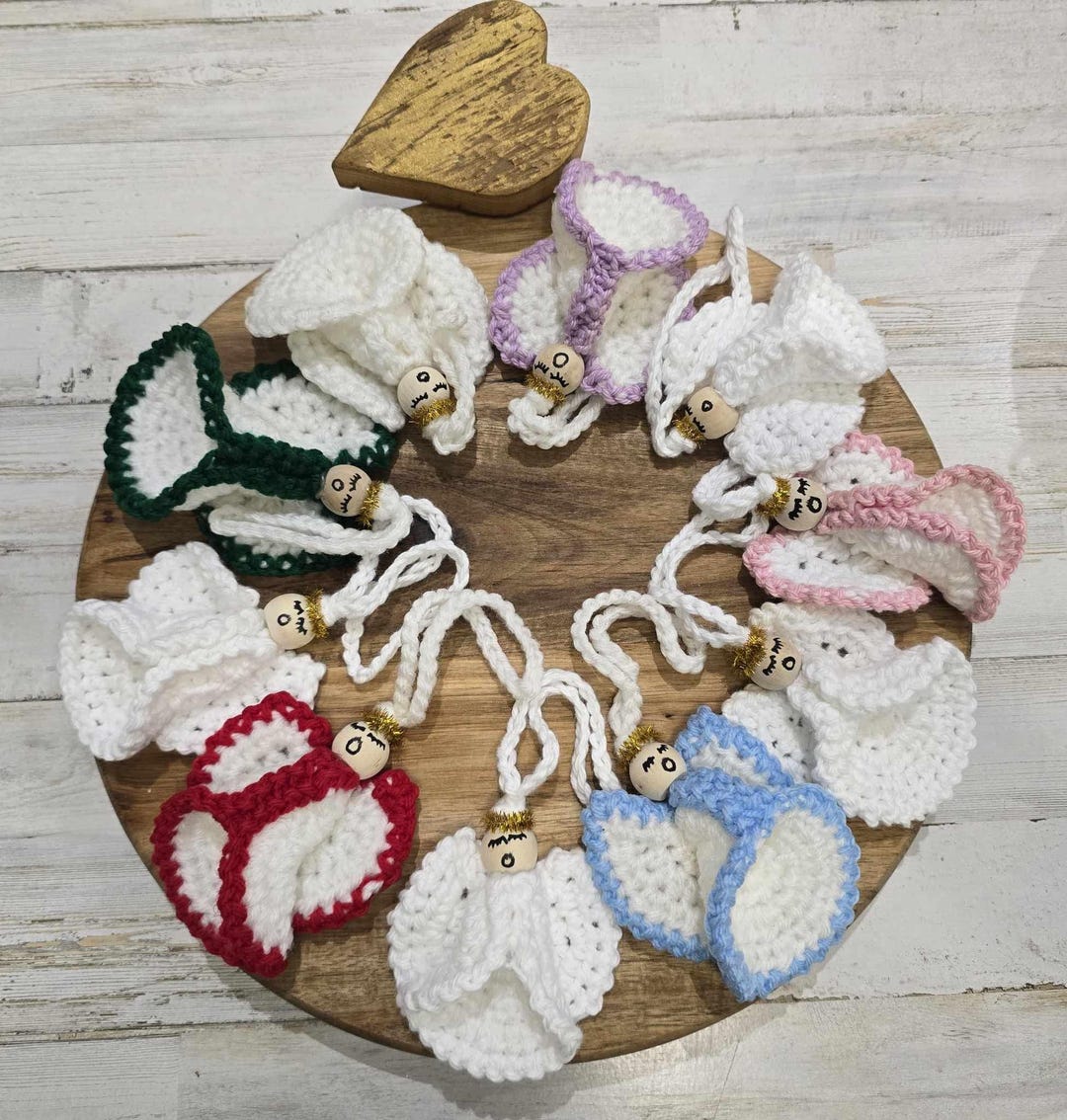 Crocheted Angels, With a Wooden Head, Drawn Face and Gold Garland Halo ...