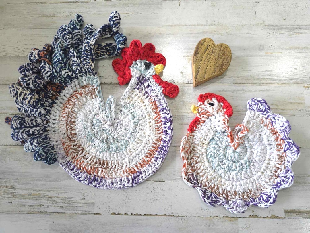 Crocheted Hen and Rooster Potholder Set - Etsy