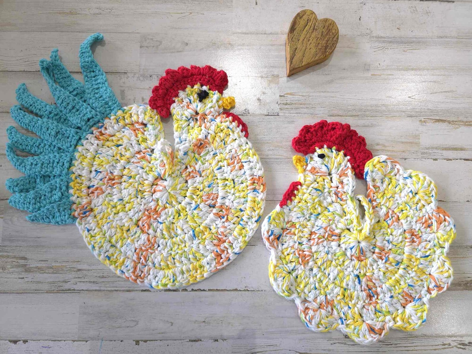 Crocheted Hen and Rooster Potholder Set - Etsy
