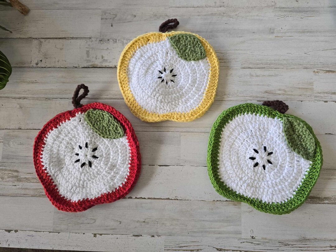 Apple Shaped Crocheted Potholder-trivet Hot Pad Set of Three - Etsy