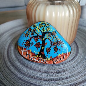 Thank You Painted Rock, Painted Fall Tree Stone, Rock Art, Paperweight ...