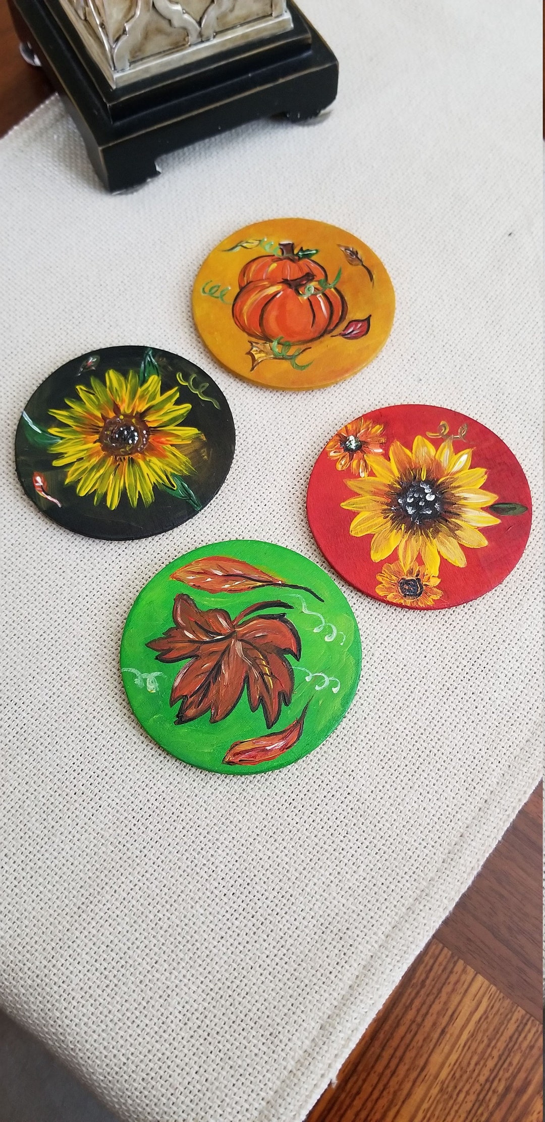 Fall Themed coasters Hand painted wood coasters Acrylic - Etsy.de