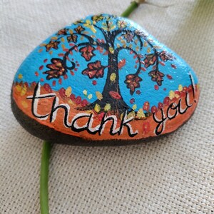 Thank You Painted Rock, Painted Fall Tree Stone, Rock Art, Paperweight ...