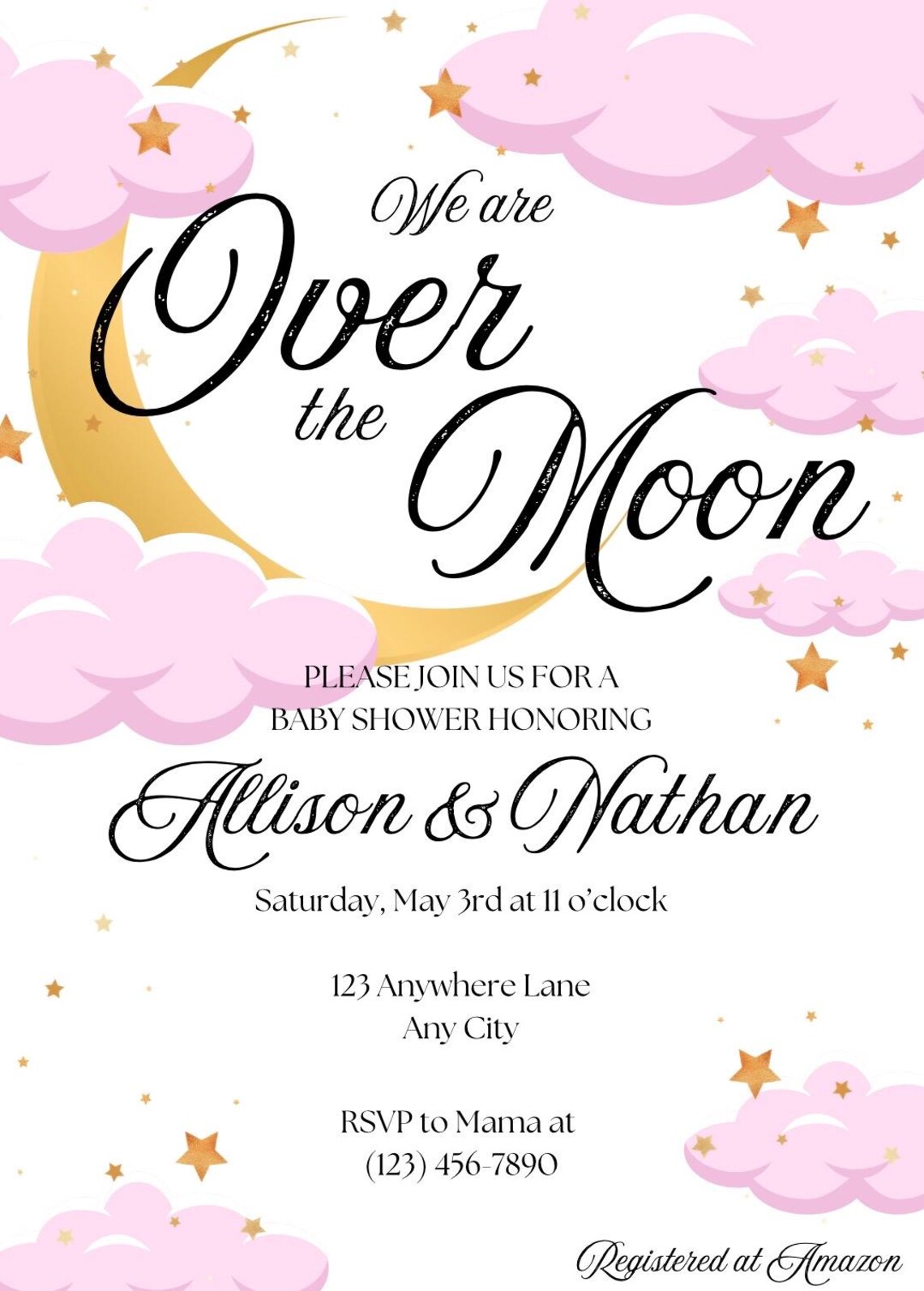Baby Shower Invitation - Over the Moon - Template - Etsy