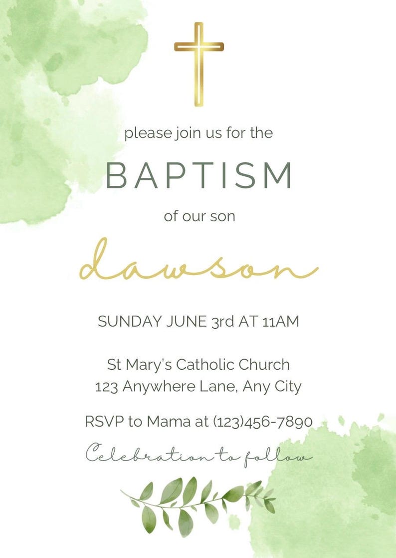 Baptism Invitation - Template - Etsy