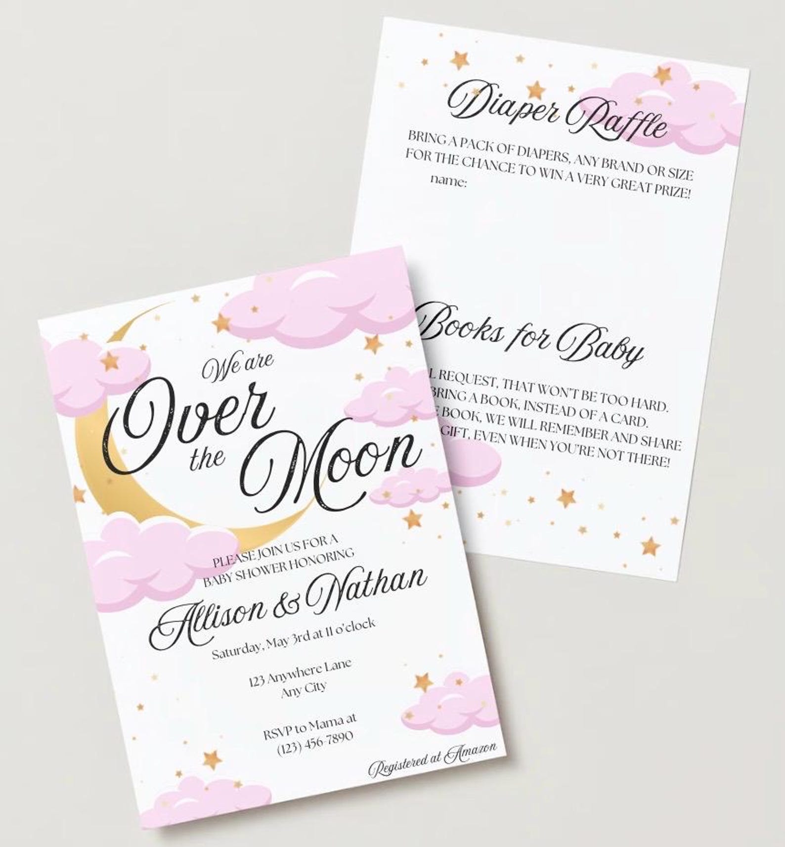 Baby Shower Invitation - Over the Moon - Template - Etsy