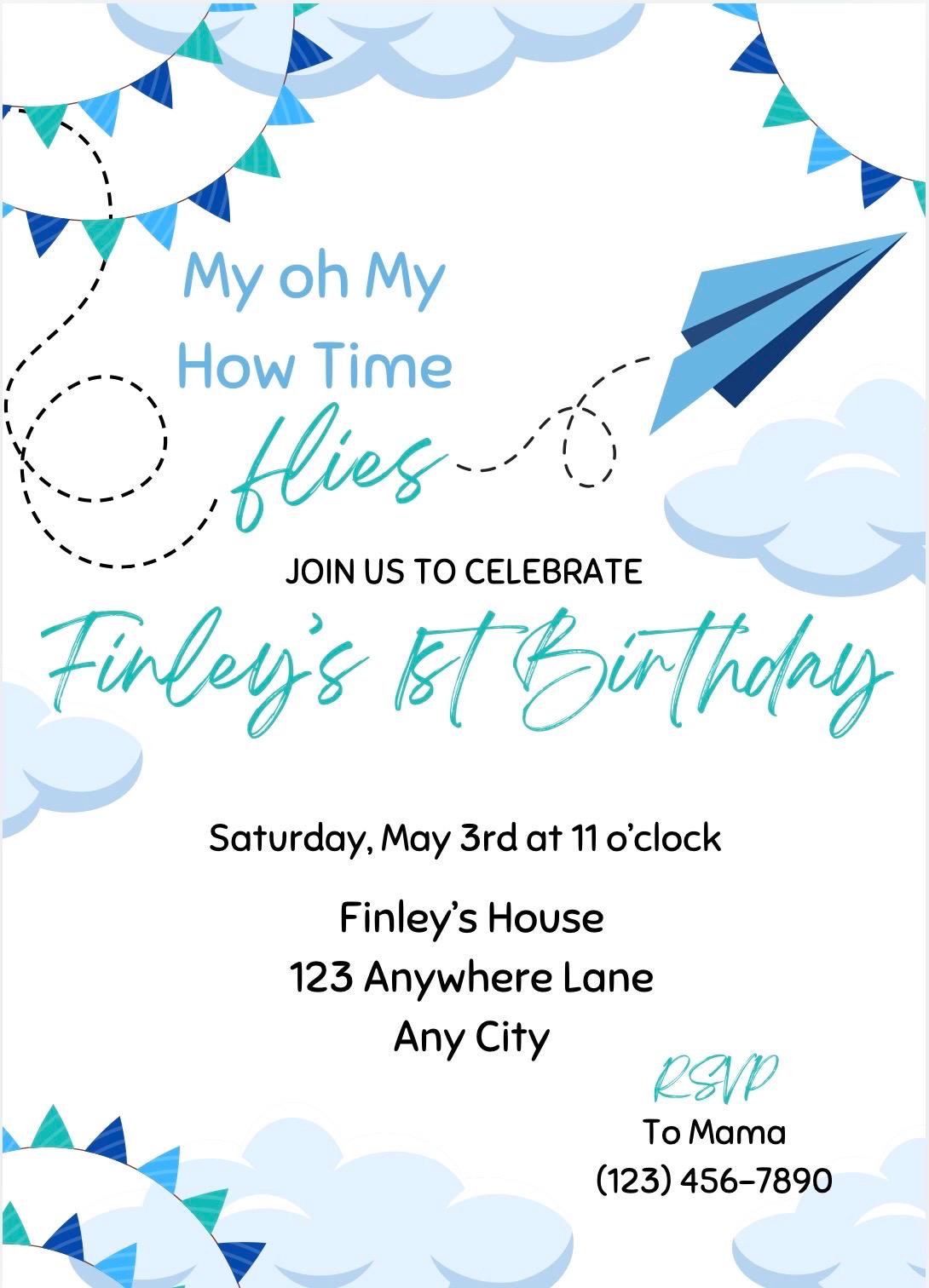 Time Flies Birthday Invitation - Template - Etsy