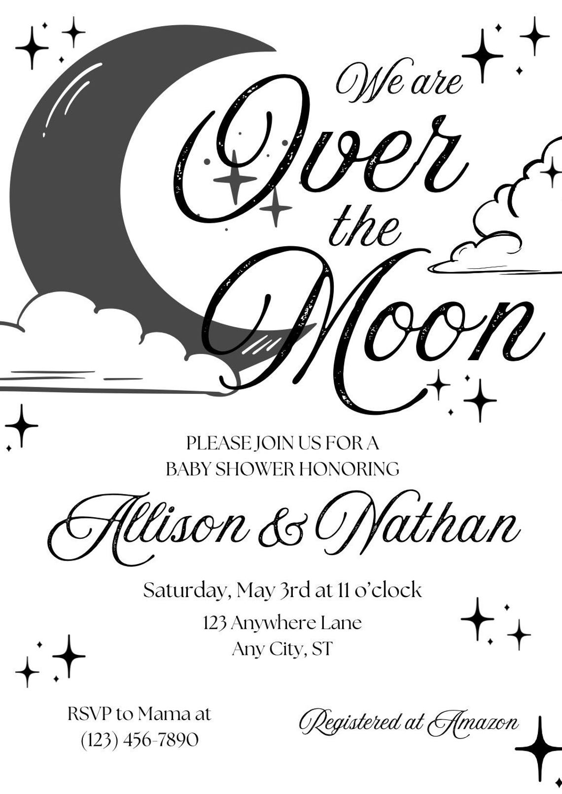 Baby Shower Invitation - Over the Moon - Template - Etsy
