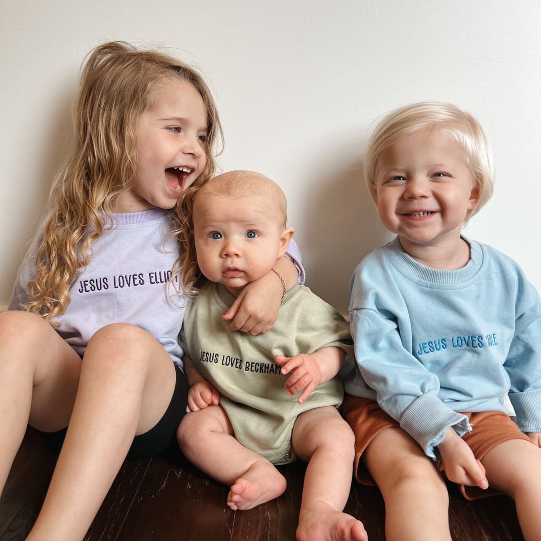 Jesus Loves Custom Embroidered Toddler Sweatshirt, Toddler Neutral ...