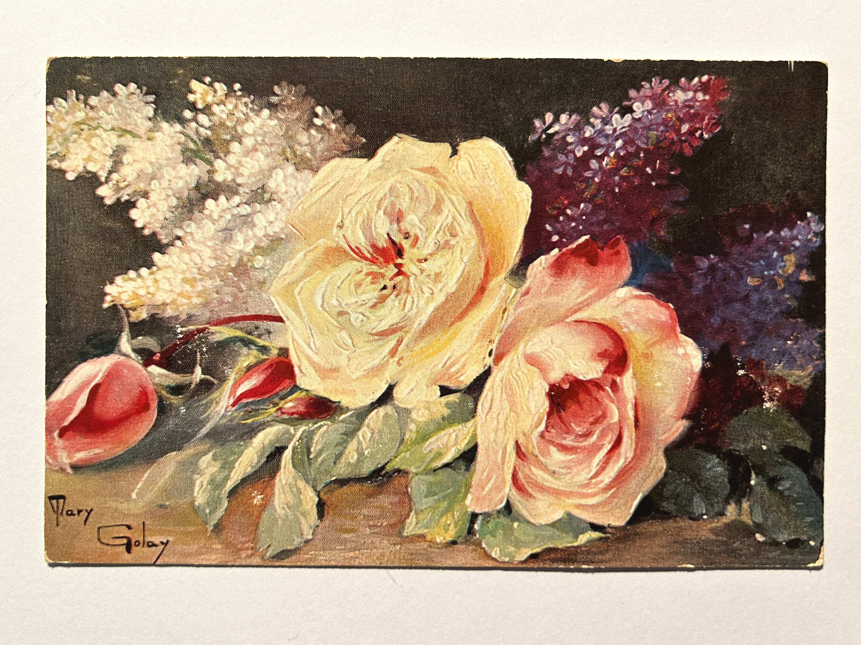 Vintage 1908 Mary Golay Artist Signed Roses Postcard Antique Ephemera ...