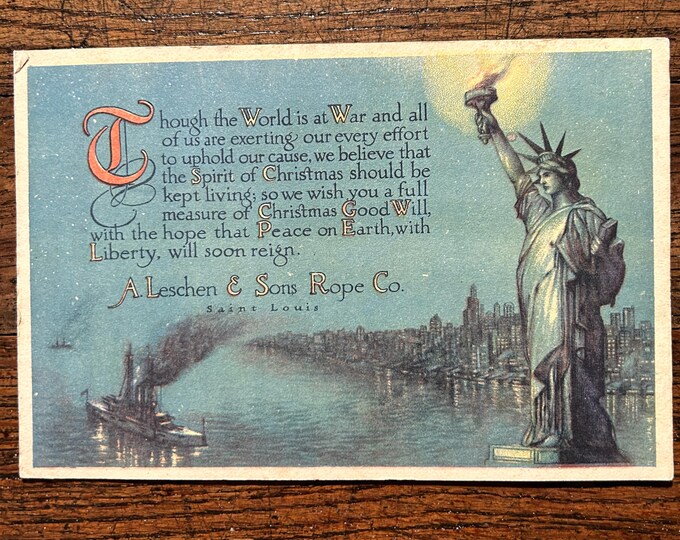 Vintage WW1 Patriotic Card Statue of Liberty New York American Message ...