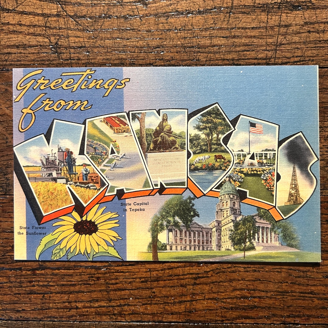 Vintage KANSAS Postcard Large Letter Greetings 1940s State Capital ...
