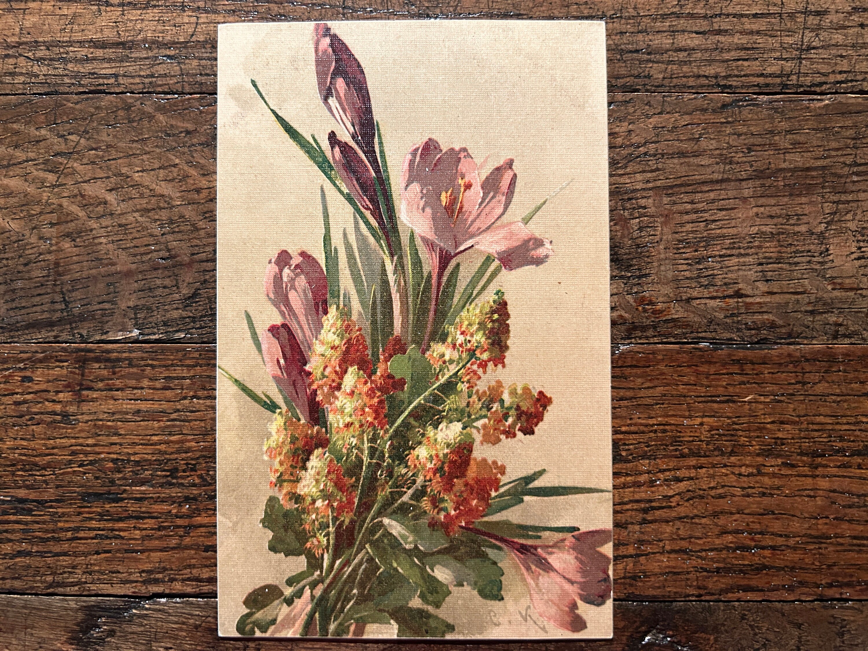 Vintage Catherine Klein Artist Signed Postcard Crocus Lilacs Antique ...