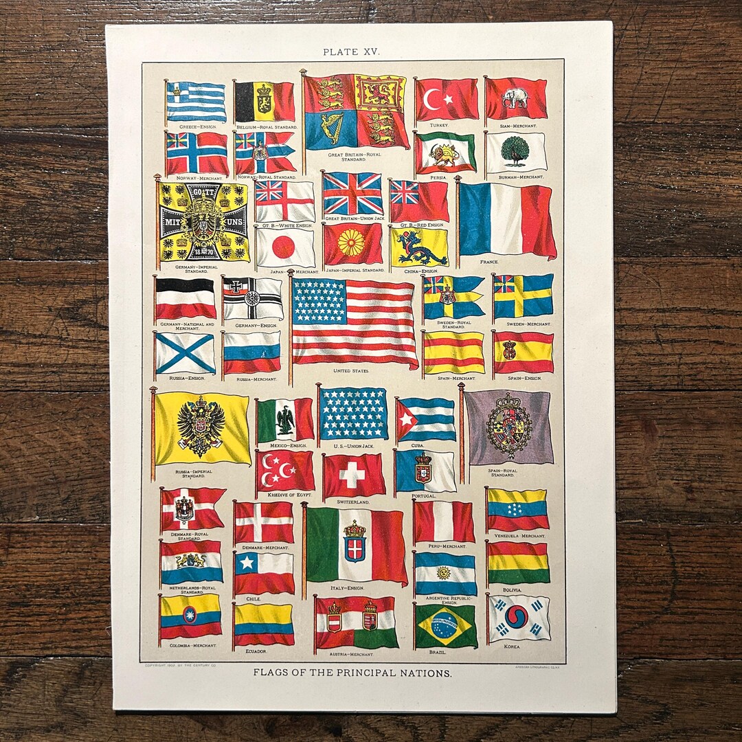 Vintage 1902 Flags of the World's Principal Nations Chromolithograph ...