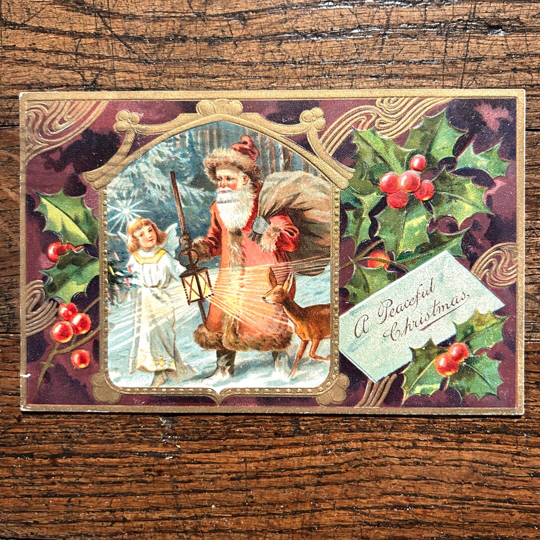 Antique 1909 Santa Claus Angel Postcard Christmas Vintage Holiday Decor ...