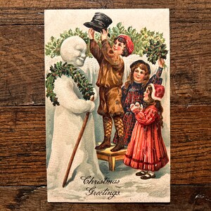 Antique 1908 PFB Snowman Postcard Christmas Vintage Holiday Decor Junk ...