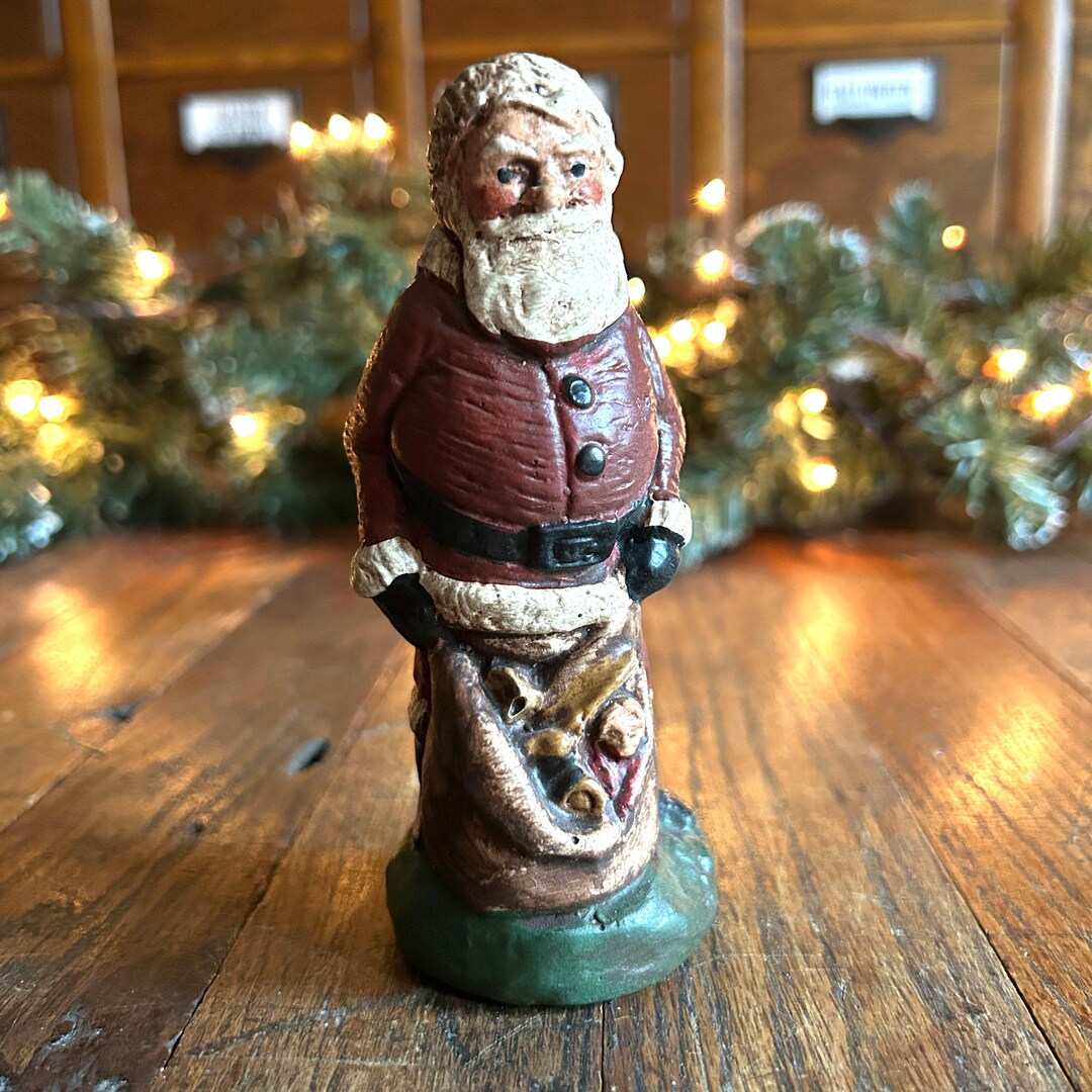 Vintage 1980s Chalkware Artist Signed Santa With Bag of Toys Handmade Christmas Folk Art Holiday ...