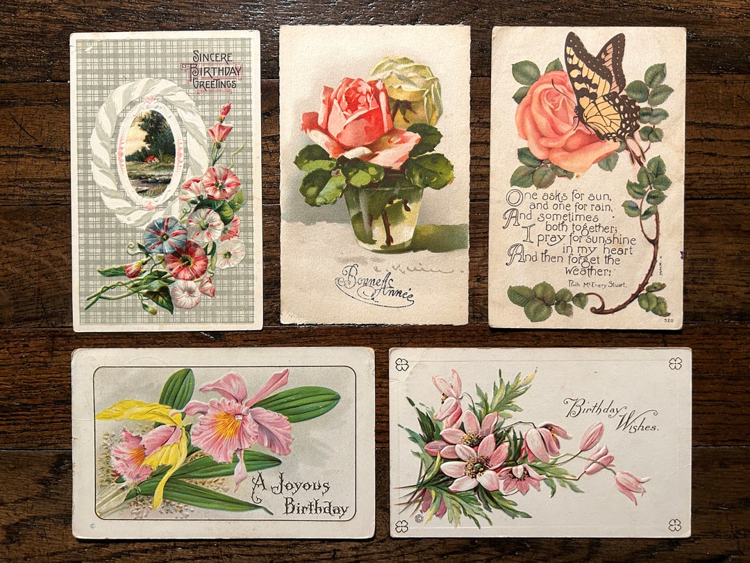 Vintage Set of 5 Postcards Friendship Spring and Summer Flowers ...