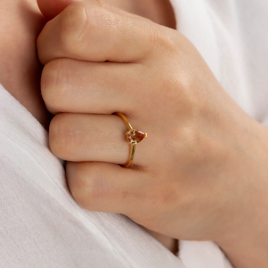 Citrine Birthstone Ring, Pear Shape Citrine Ring, 14k Gold Dainty Ring ...