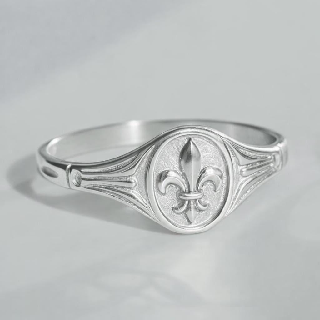 Fleur De Lis Sterling Silver Signet Ring: French Heraldry Symbol - Etsy