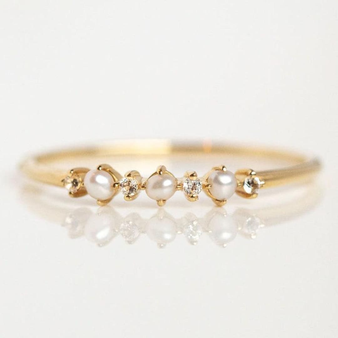 Natural Pearl Ring Dainty Pearl Ring 14k Solid Yellow Gold Pearl Ring ...
