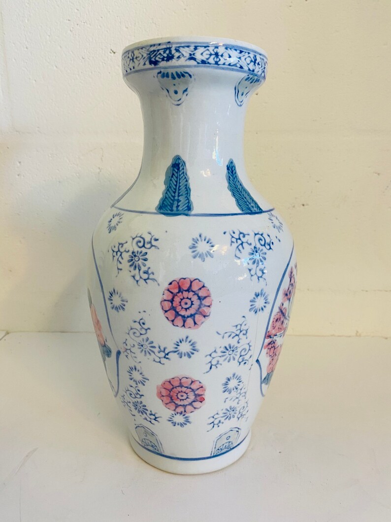 Large Vintage Chinese Vase Pink and White Chinoiserie Vase - Etsy
