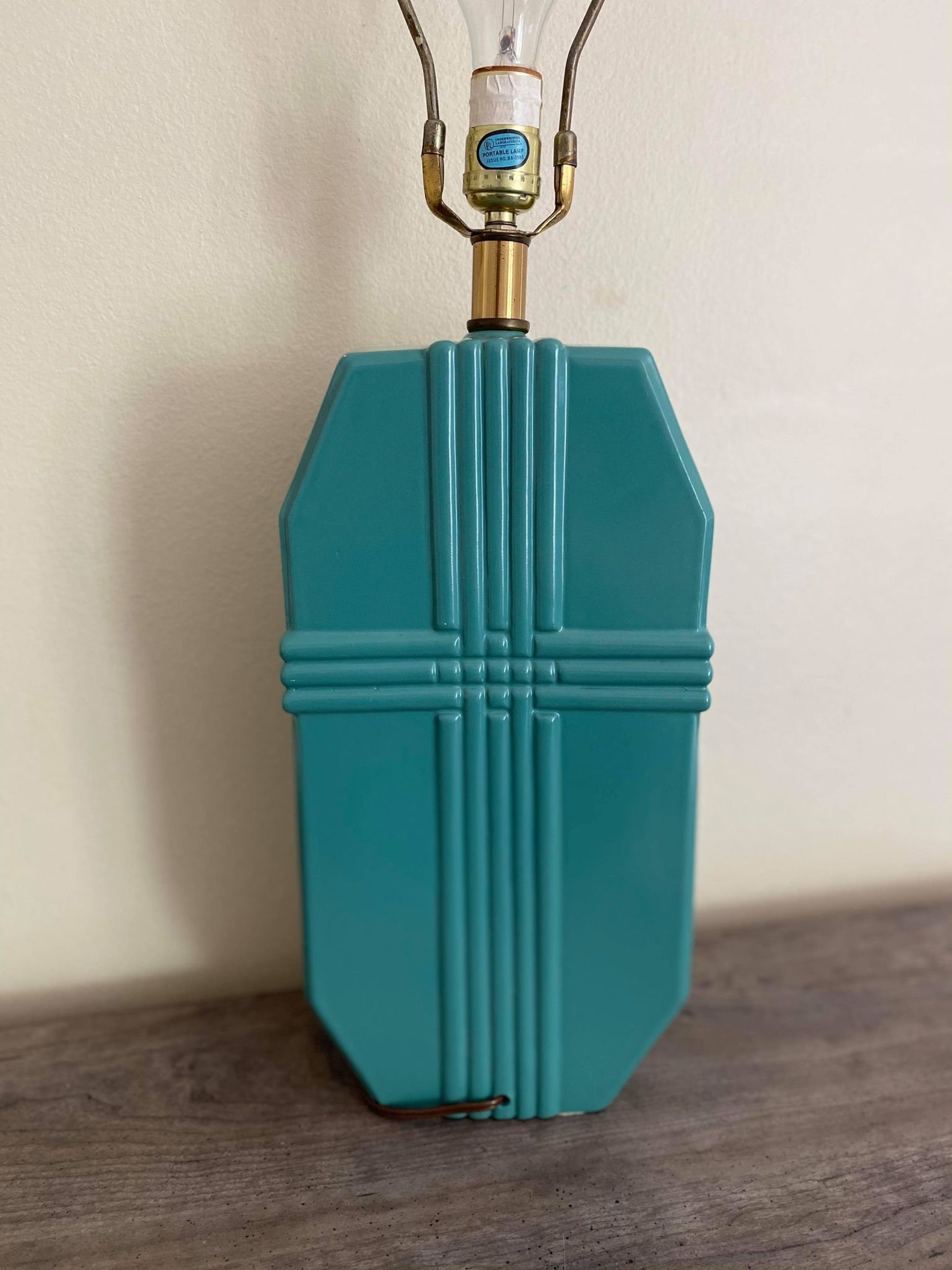 Large Vintage 1980s Pale Green Square Table Lamp American | Etsy