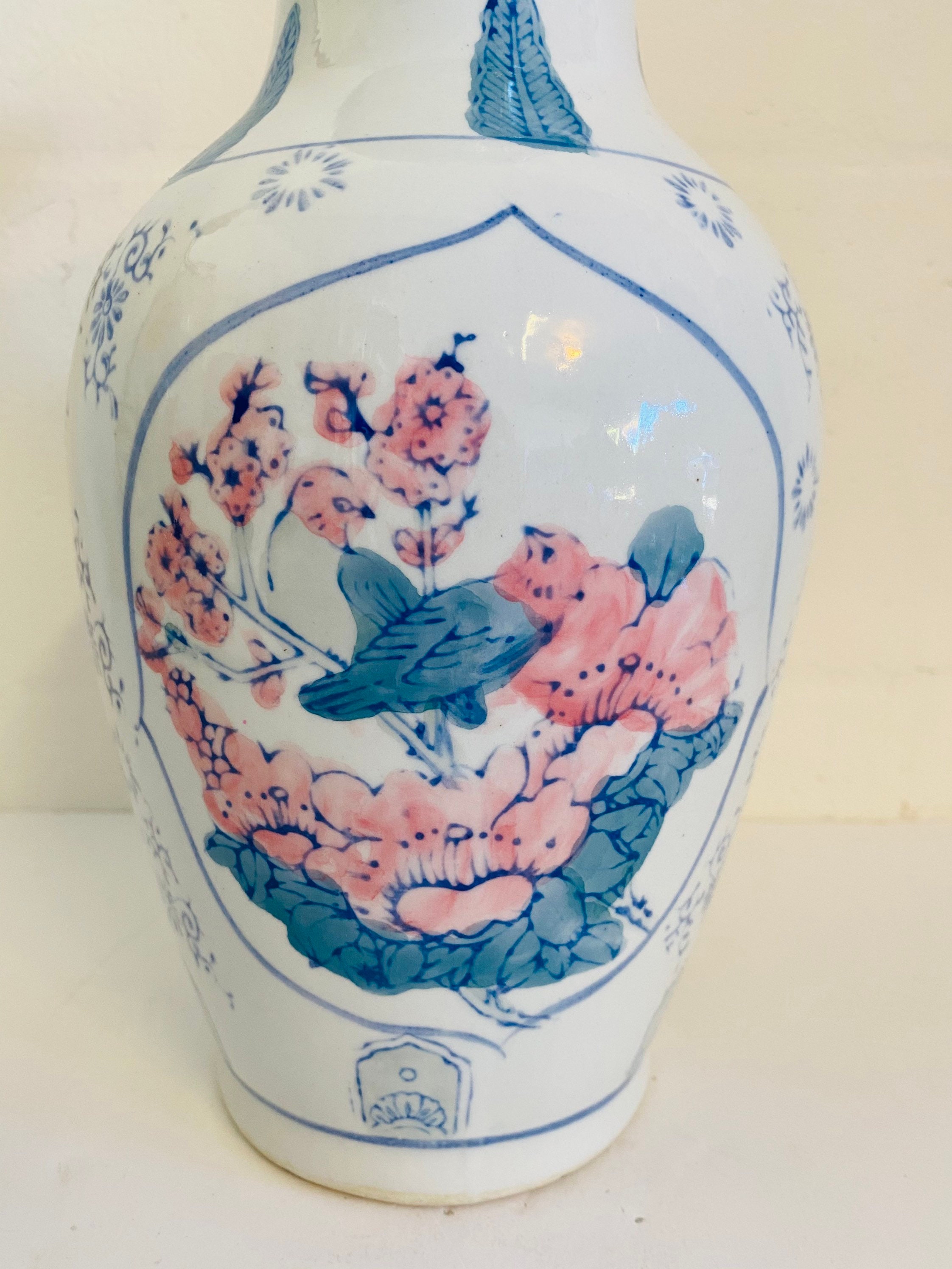 Large Vintage Chinese Vase Pink and White Chinoiserie Vase - Etsy