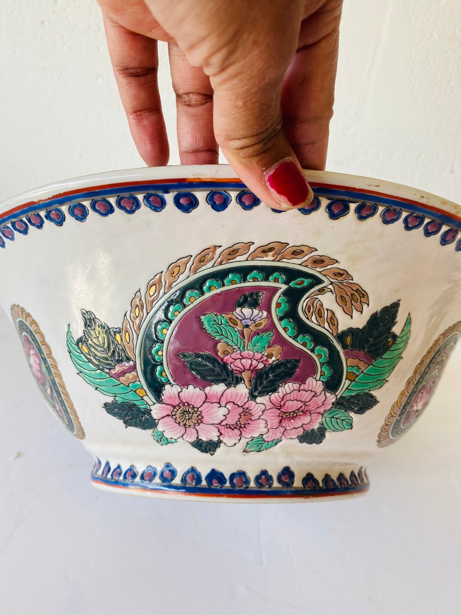 Large Vintage Chinese Punch Bowl Vintage Handmade Hand - Etsy