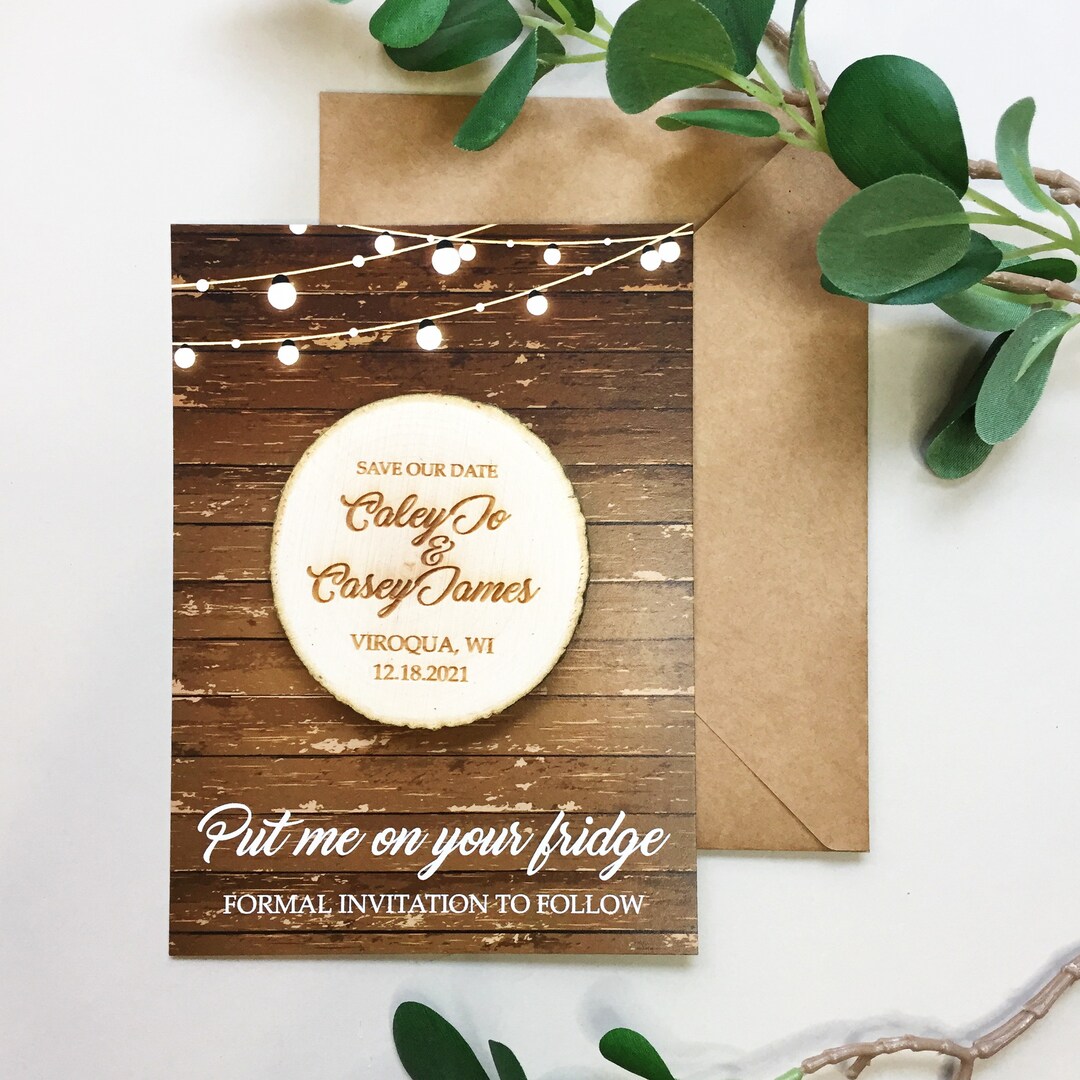 Personalized Wedding Wood Save the Date Magnet - Rustic Wooden Gifts ...