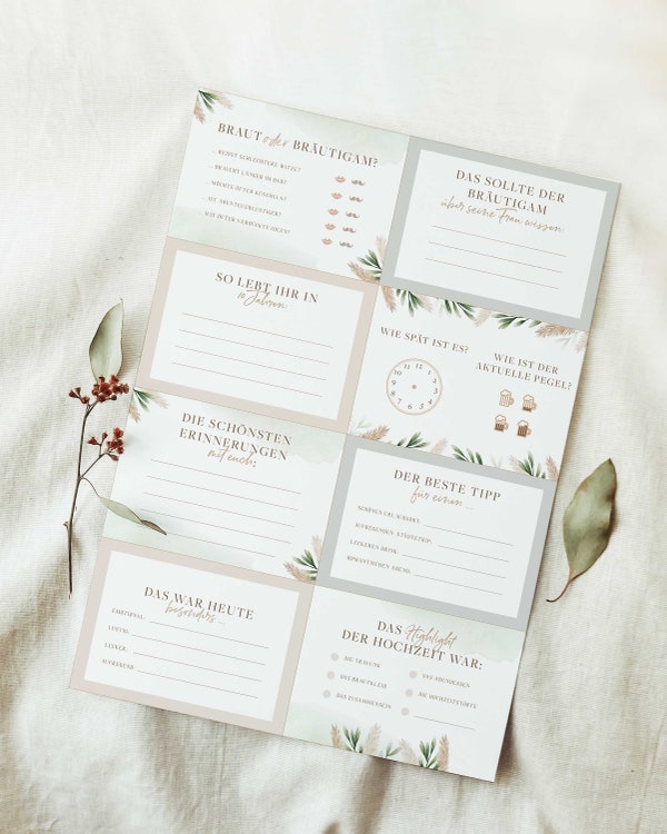 Modern Style Wedding Question and Advice Cards Printable Download 12 ...