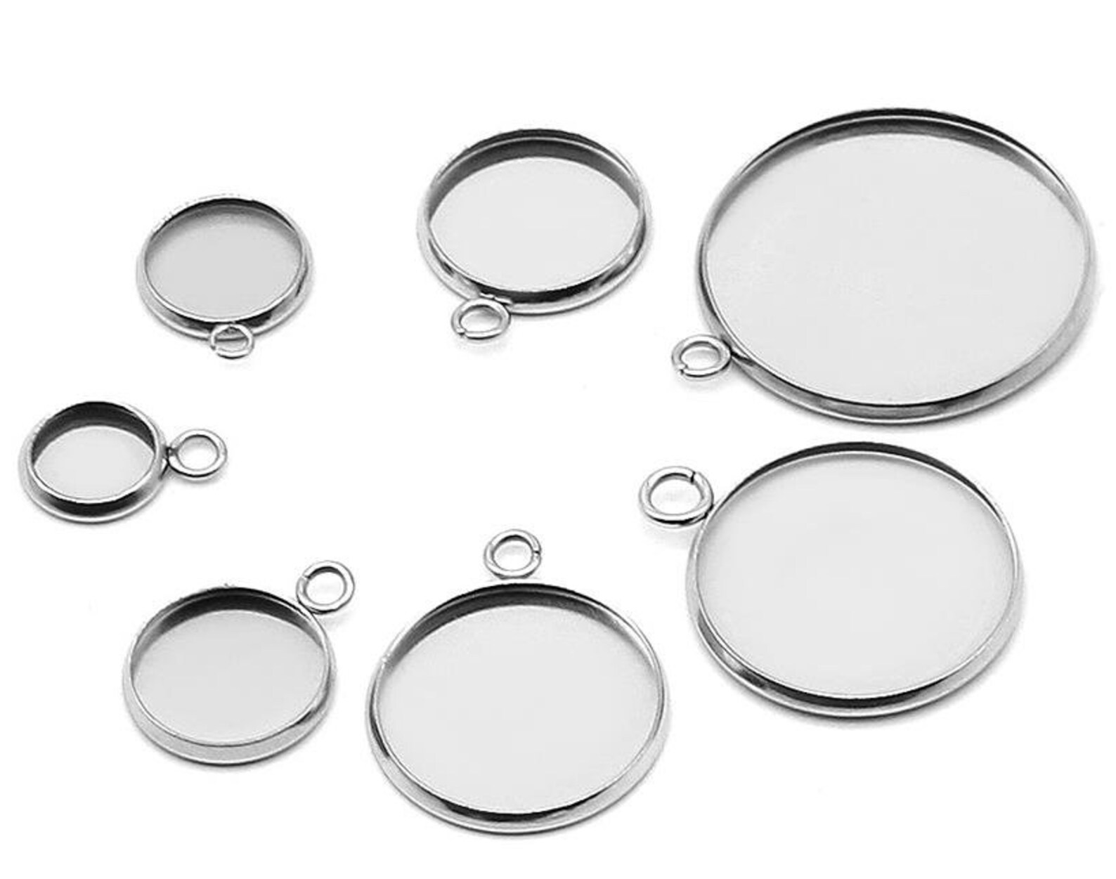 20pcs 12mm Stainless Steel Pendant Trays-blank Bezel Settings Base ...