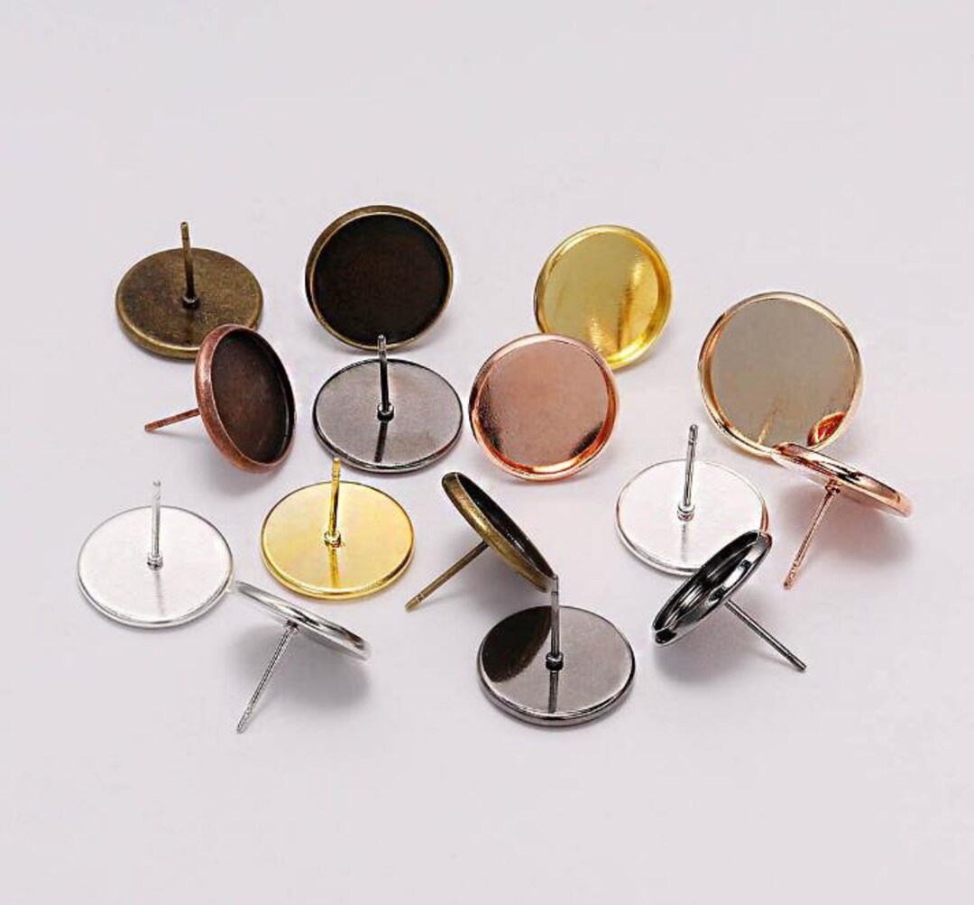 50PCS Earring Post, Earring Stud Bezel Setting, Earring Blanks, Stud ...