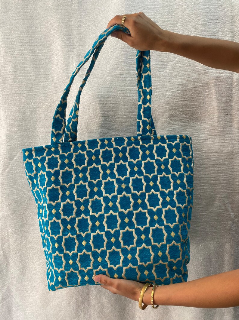 Elegant Handmade Moroccan Tote Bag - Vibrant Brocade Velvet & Gold ...