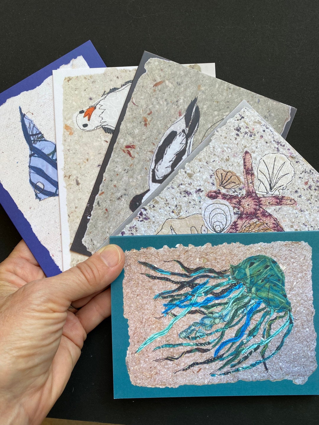 Beach Notecards, Pack of 5. Folded Blank Prints of Original Mixed Media ...