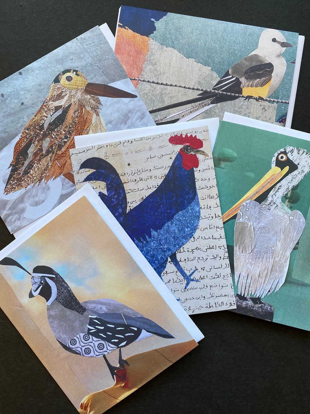 Bird Notecard Set of 5: Blank Printed Cards of Upcycled Paper Collage ...