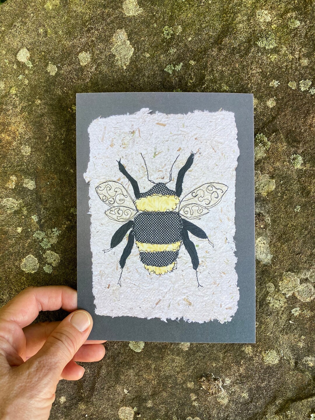 Fuzzy Bee Postcard, 5x7 Print of Original Mixed Media Art, Fun ...