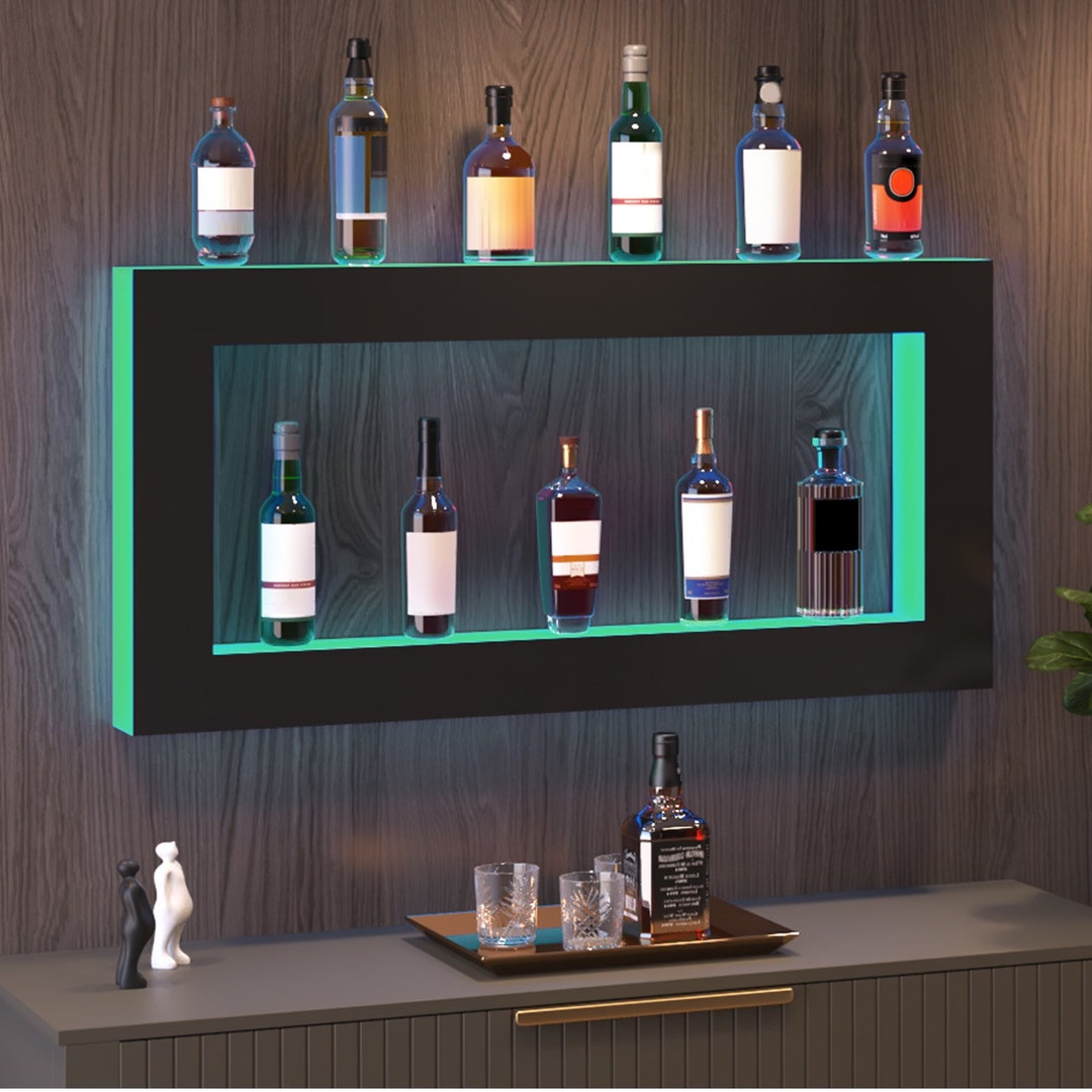 BOTTLE DISPLAY BAR Lighted Shelf 48 Square Display Bar Drinks Display ...