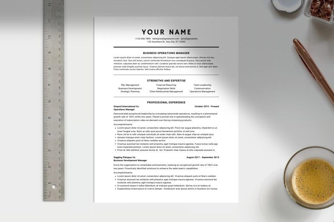Minimalist Black and White Professional Resume Template - Etsy