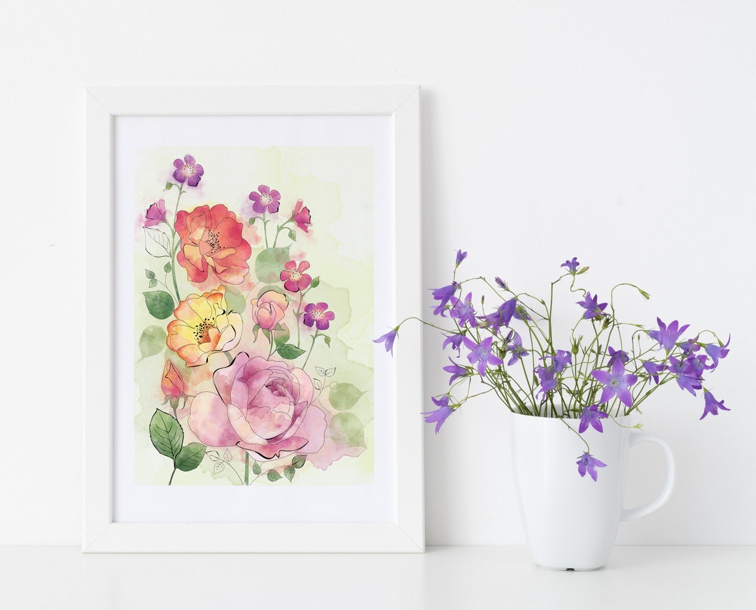 Rambling Rose Garden Art Print/ A4 Print/ Floral Print/ Gallery Wall ...