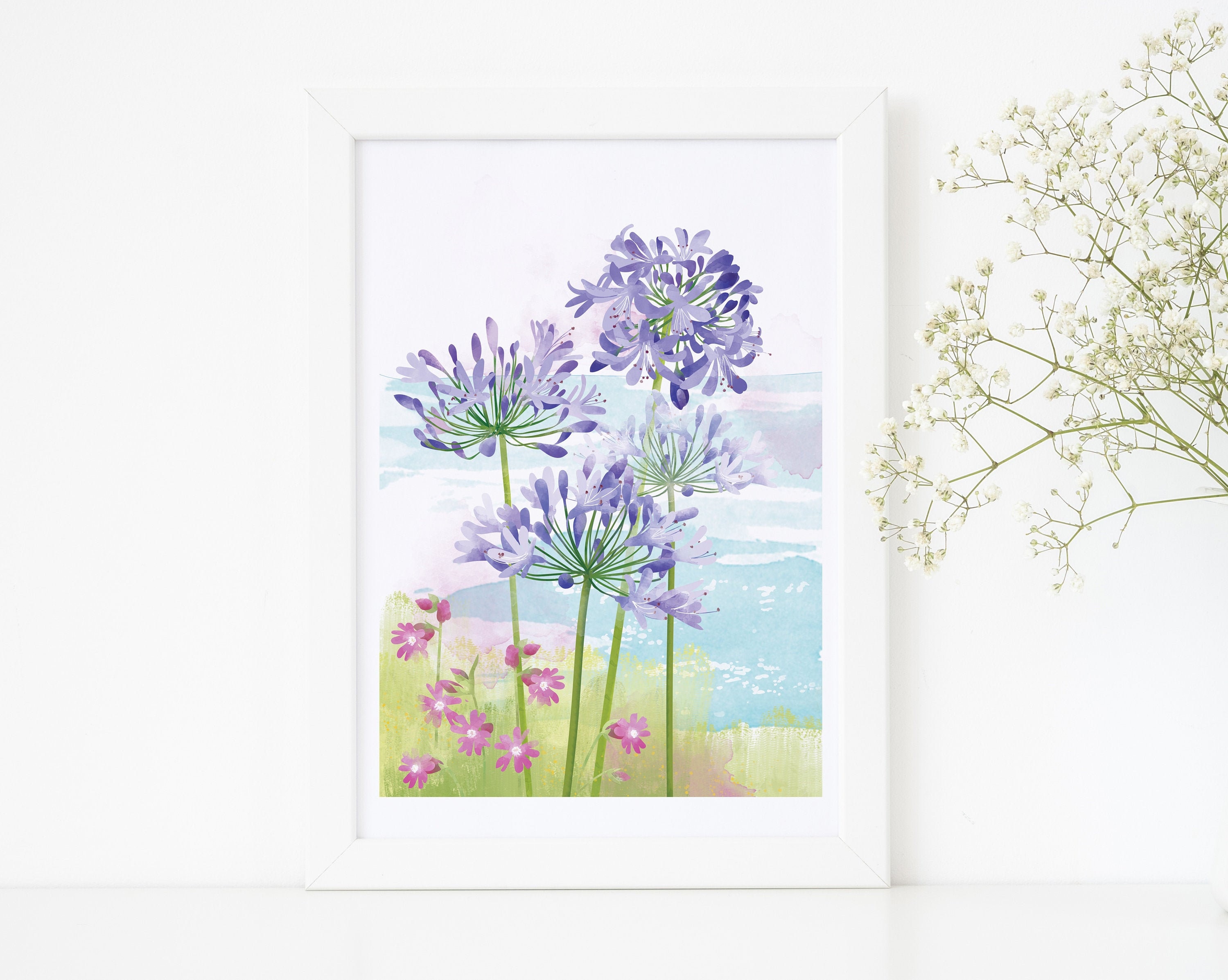 Agapanthus Print/ Coastal Flowers Agapanthus Art Print/ - Etsy